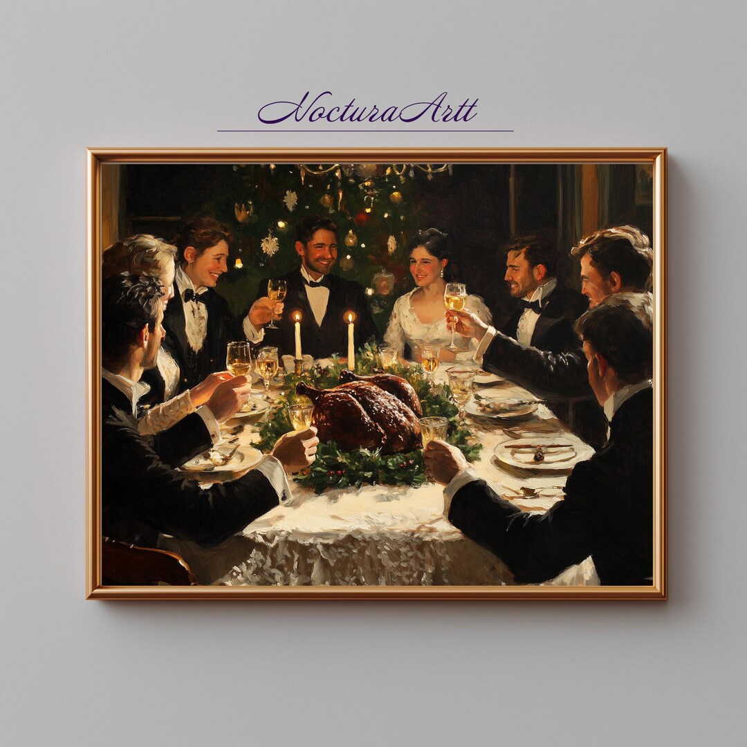 Vintage Christmas Dinner Painting: Festive Holiday Feast Art (digital ...