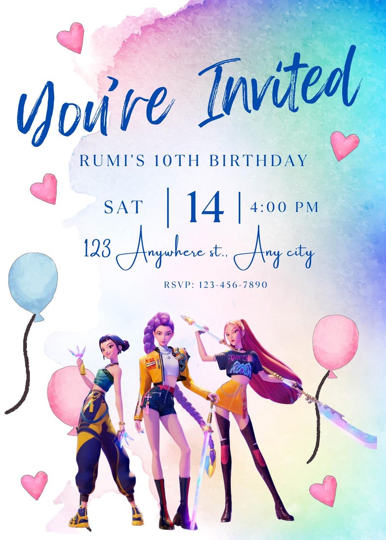 Kpop Demon Hunters Birthday Invitation | Editable Digital Download ...