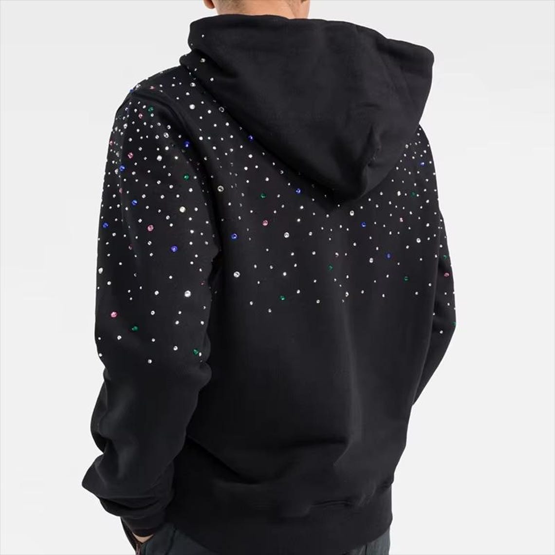 Black Rhinestone Hoodie – Unisex Crystal Studded Pullover Sweatshirt ...