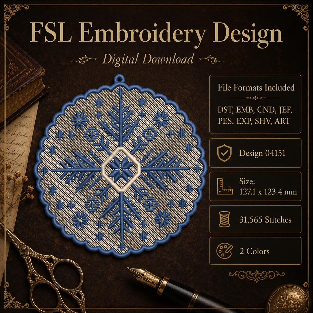 Nordic Snowflake FSL Embroidery Design Freestanding Lace Snowflake ...