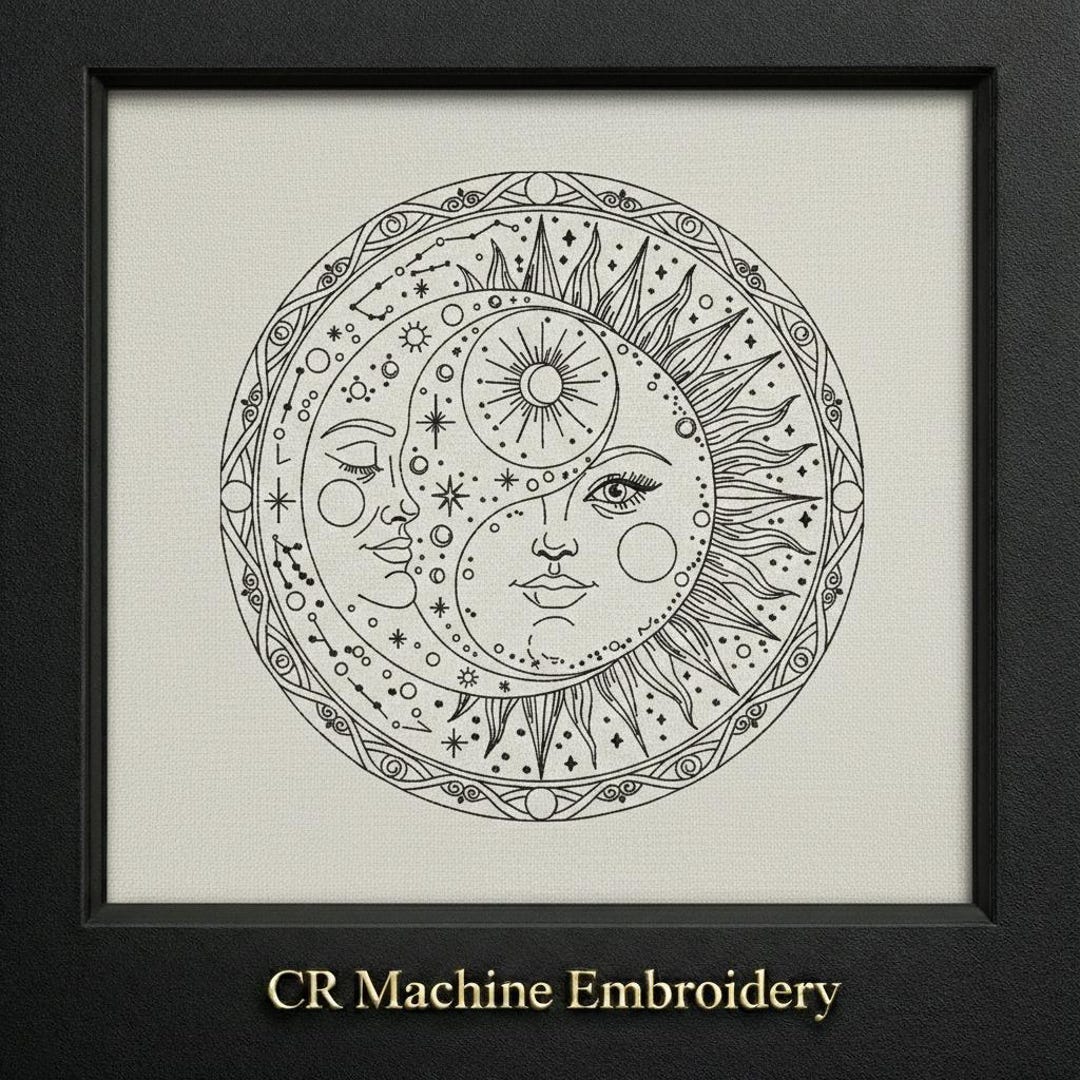 Celestial Sun and Moon Embroidery Design – Boho Mystical Art Machine ...