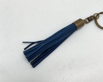 1pcs Navy Color Genuine Leather Tassel With Silver Cap / Navy Leather ...