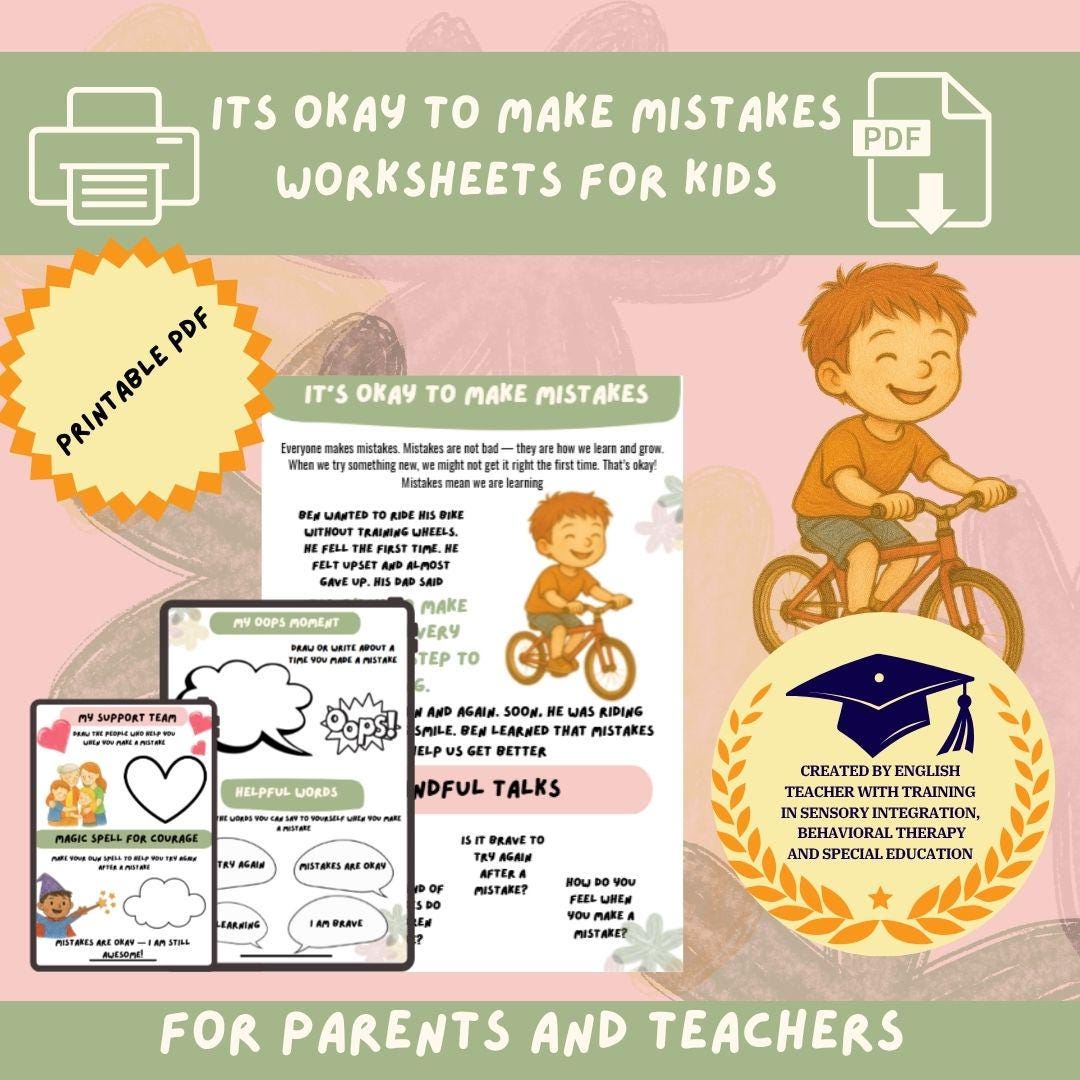 It's Okay to Make Mistakes Worksheet – Kids Learning (printable PDF) - Etsy