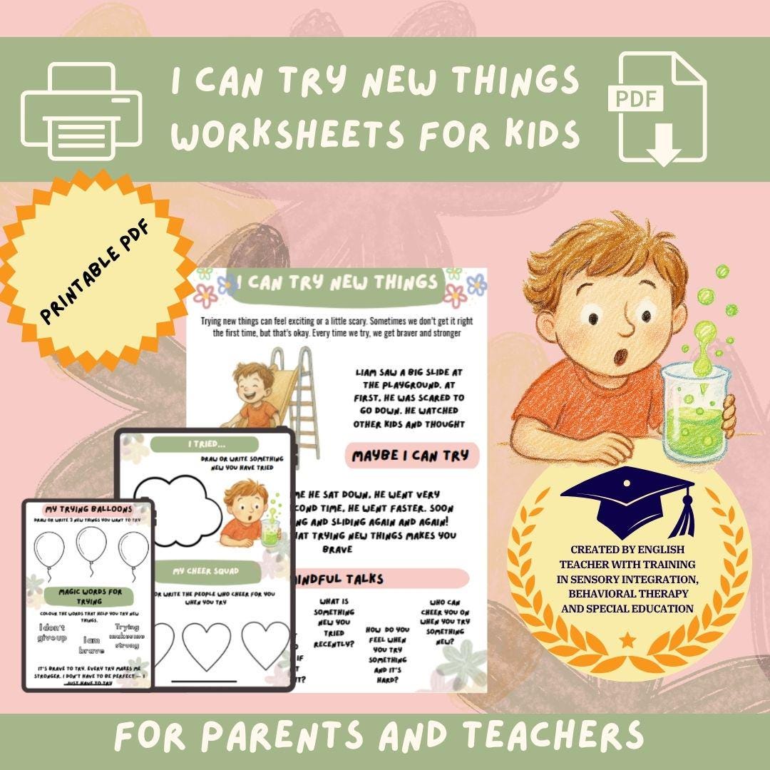 I Can Try New Things Worksheets: Confidence & Courage (printable PDF ...