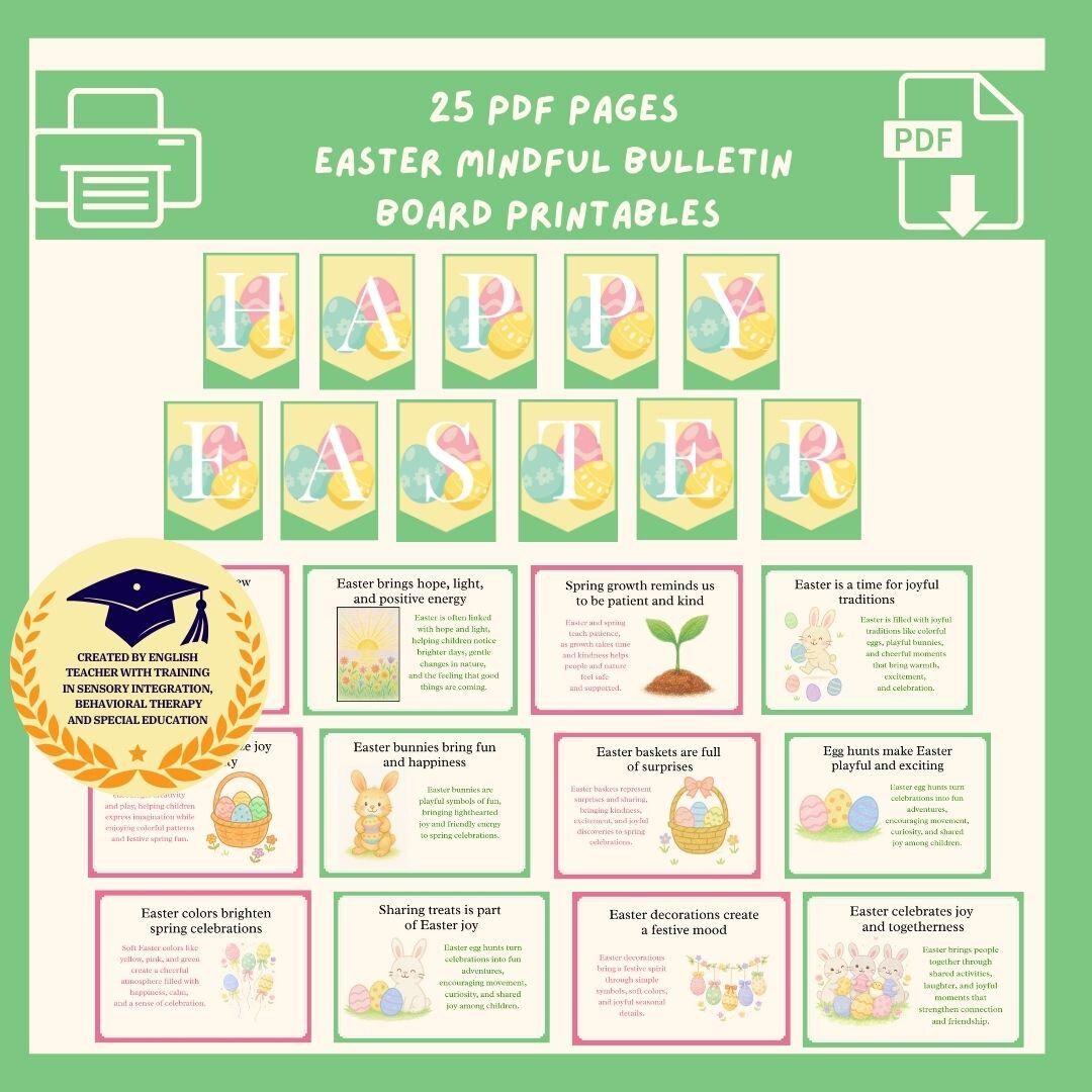 25 Pages • Easter Bulletin Board Pack • Printable Decorations ...