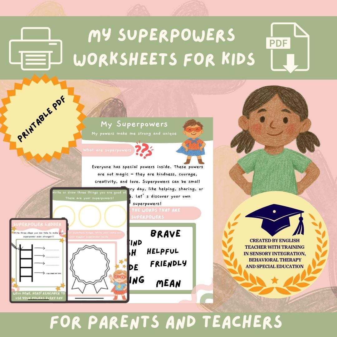 My Superpowers Worksheet – Kids Emotional Growth, Strength Activities ...