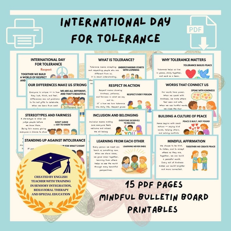 Tolerance Bulletin Board Posters | Classroom Decor (15 Pages PDF) - Etsy