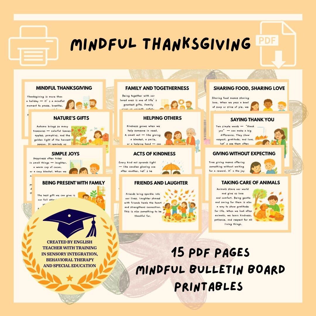 Mindful Thanksgiving Bulletin Board Kit | 15 Pages PDF | Posters for ...