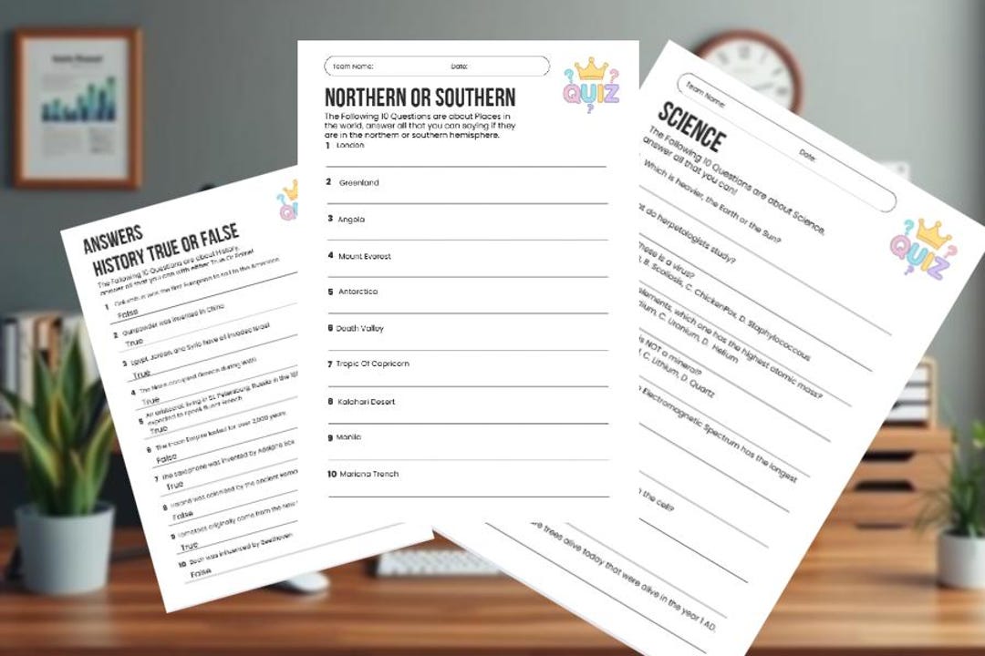 Printable Trivia Quiz | 50 General Knowledge Questions, Family Game ...