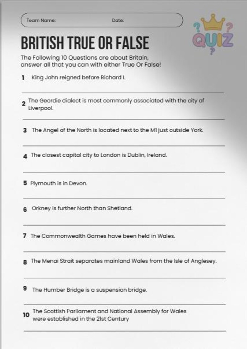 Printable Trivia Quiz With Answers | 50 General Knowledge, Animals ...