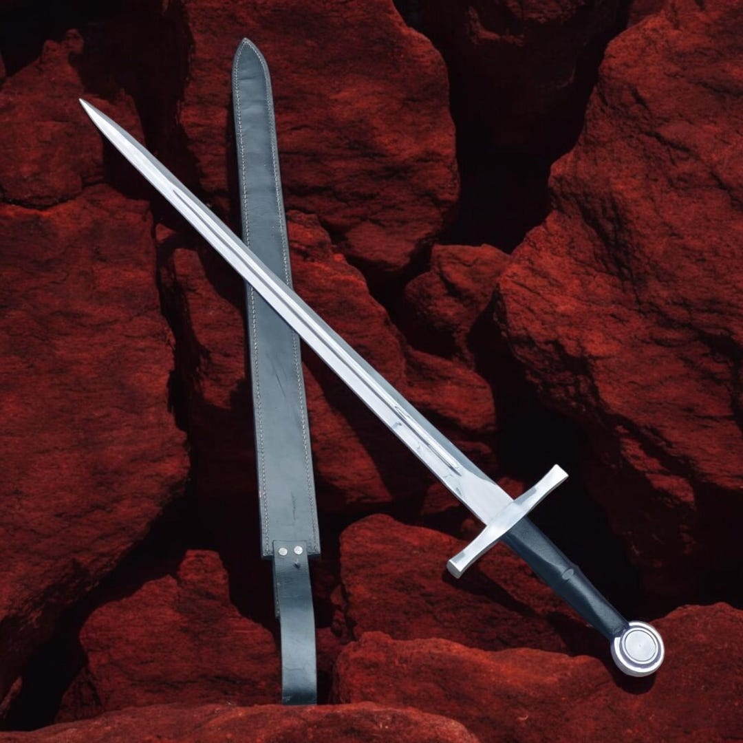 Carbon Steel Medieval Long Sword With Handmade Scabbard – Collectible ...