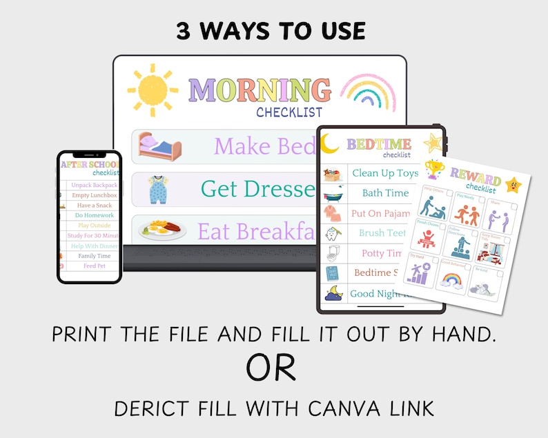 Kids Routine Chart Bundle Printable | Visual Morning, After School ...