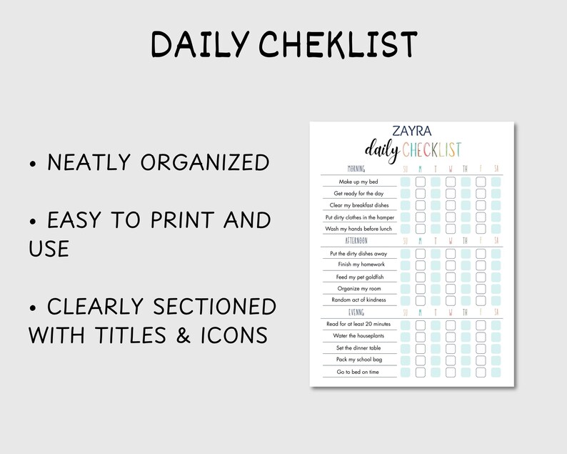 Kids Daily Routine Checklist – Morning, Afternoon, Evening (editable ...