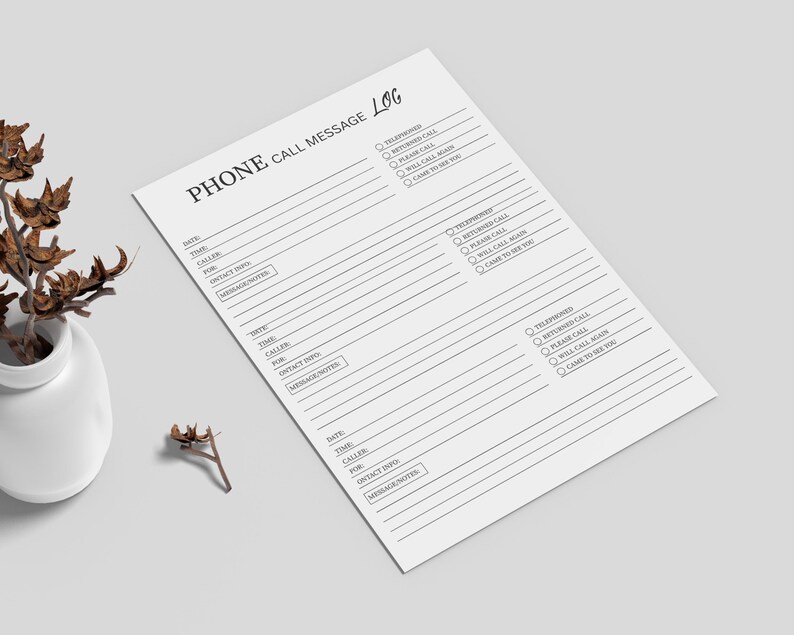 Phone Call Message Log Printable Canva Template A4 US Letter Office ...