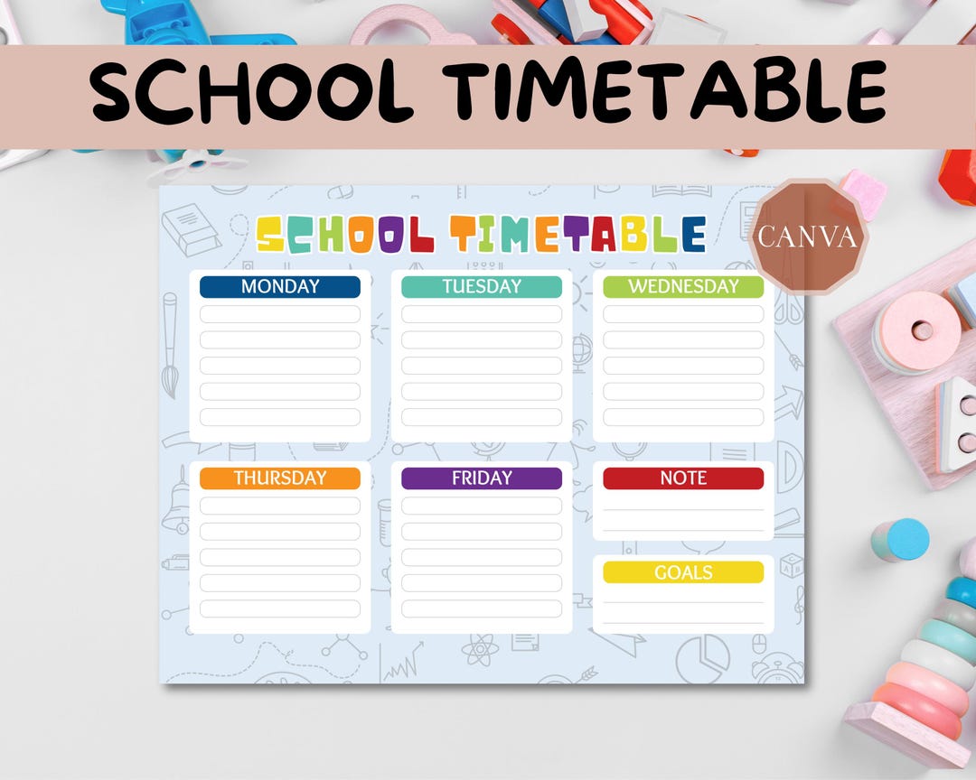 Editable Kids School Timetable Printable | Weekly Class Schedule (PDF ...