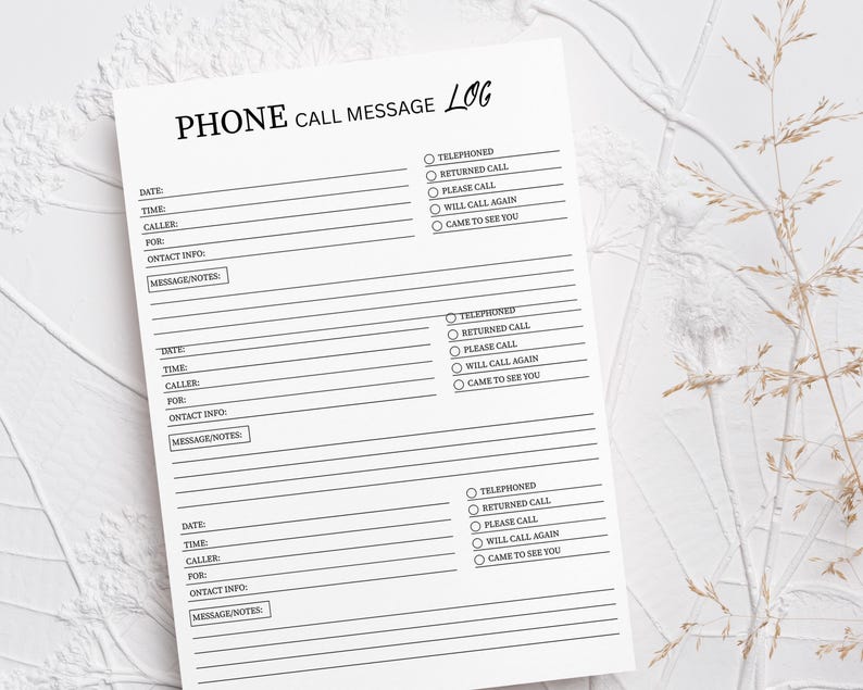 Phone Call Message Log Printable Canva Template A4 US Letter Office ...