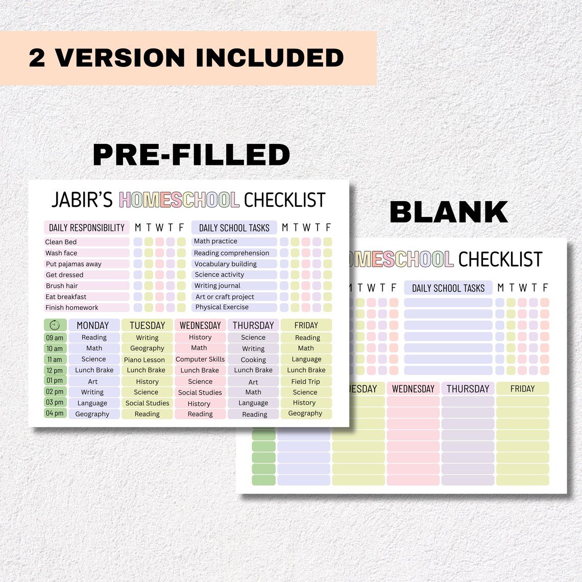 Editable Homeschool Checklist Template, Printable Homeschool Daily ...