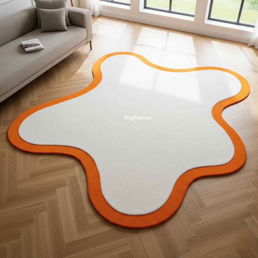 Bold Orange and White Color Block Rug | Modern Hand-tufted Wool Rug ...