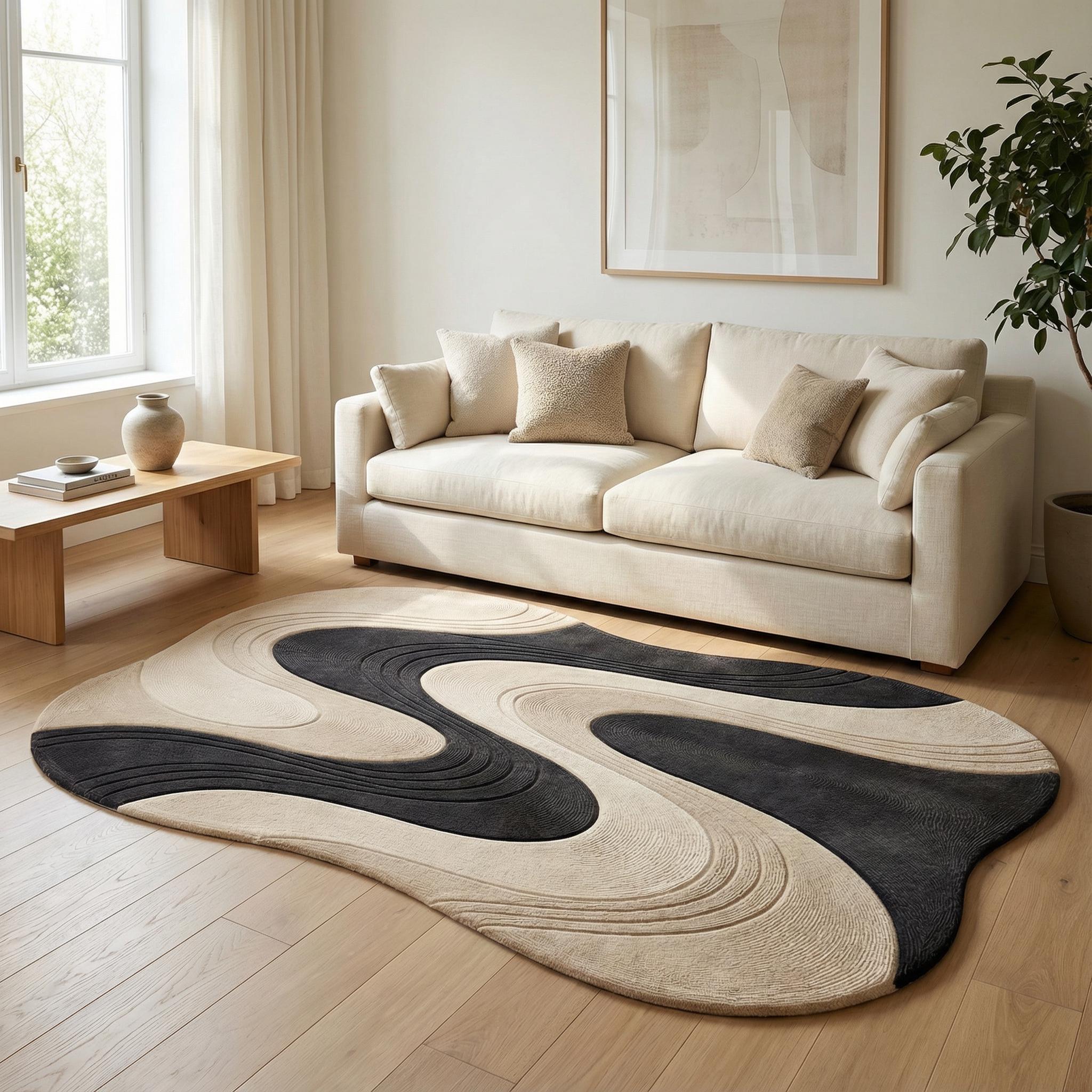 Hand Tufted Wool Rug Modern Abstract Wavy Design - Etsy