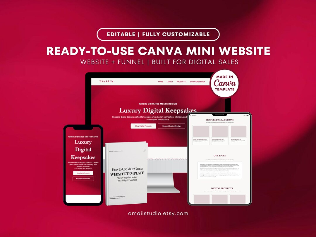 Aesthetic Red Canva Website Template Editable Sales Page Landing Page ...