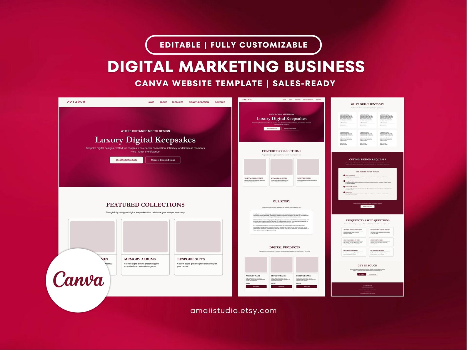 Red Editable Canva Website Template for Landing Page Portfolio Online ...