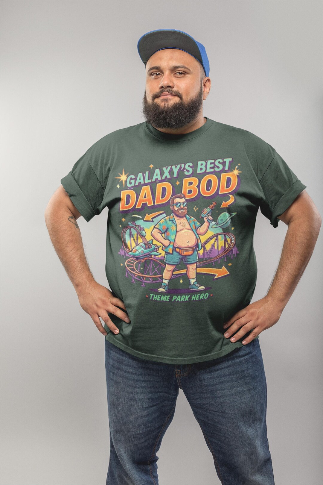 Galaxy’s Best Dad Bod Shirt – Funny Theme Park Dad Tee, Space Dad Bod ...