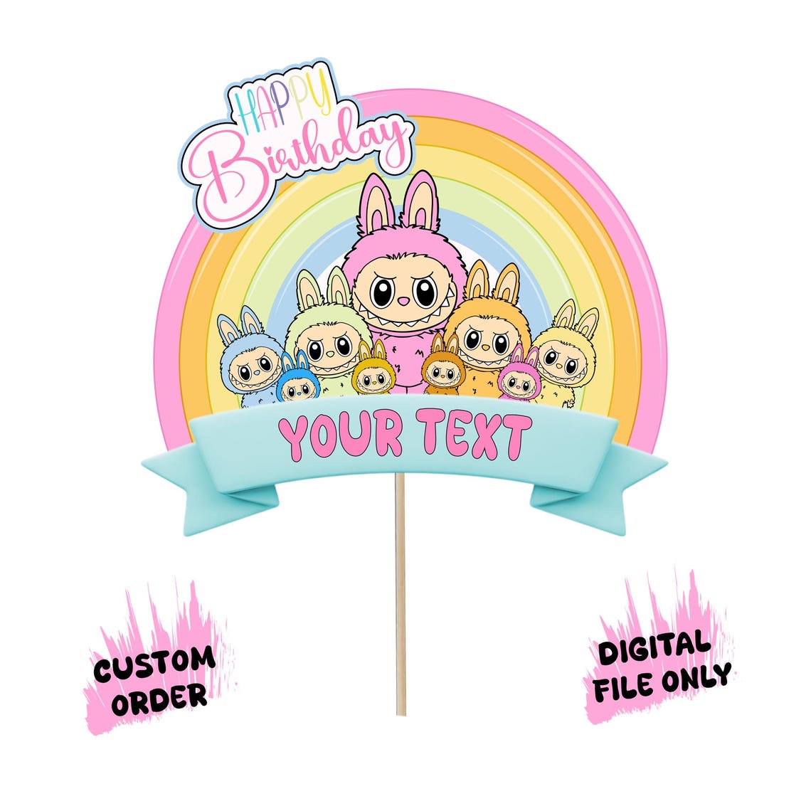 Labubu Cake Topper Personalized Name, Labubu Birthday Party Decor ...