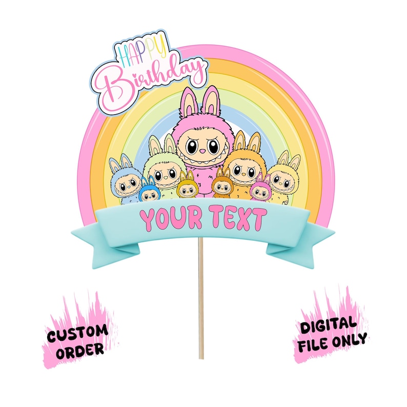 Labubu Cake Topper Personalized Name, Labubu Birthday Party Decor ...