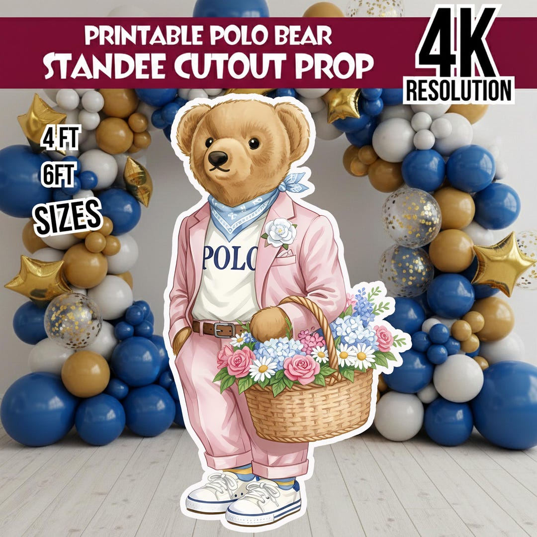 Printable Pink Big Bear Cutout Standee in 2 Sizes, Preppy Teddy Bear ...