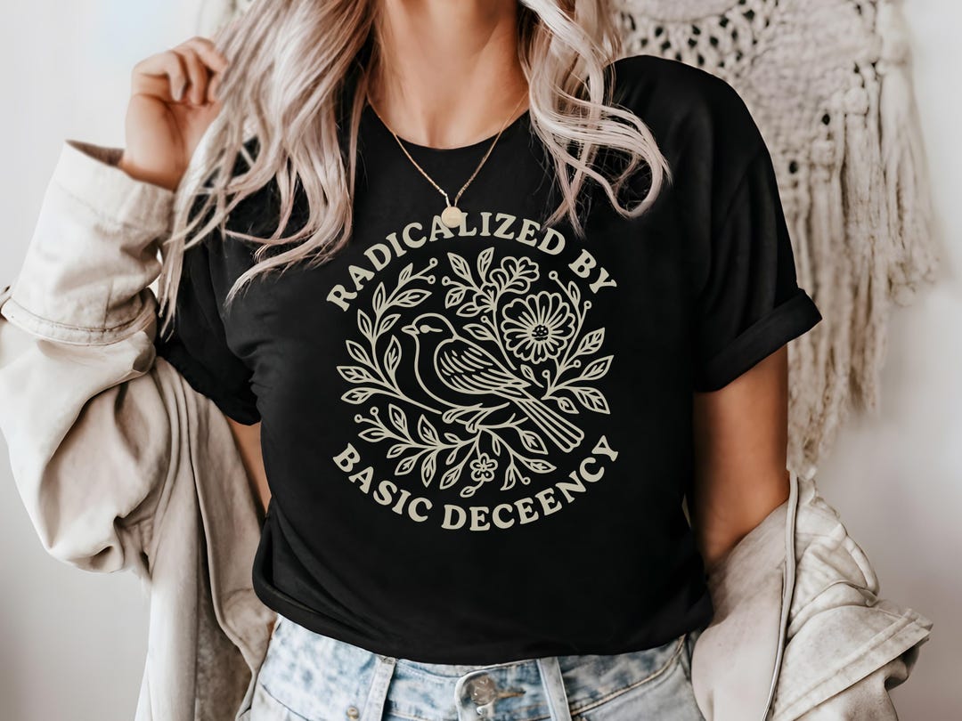 Radicalized by Basic Decency Png, Folk Floral Bird Activism Quote Svg ...