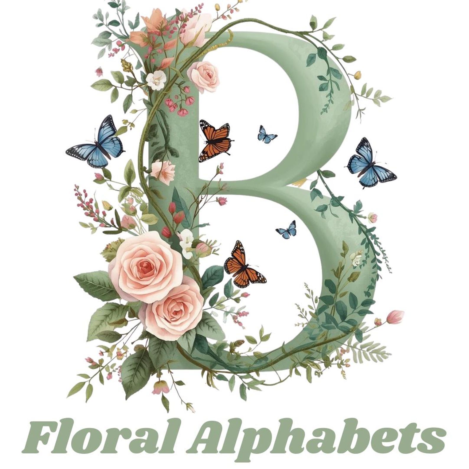 Floral Alphabet Letter Clipart Bundle, Floral Alphabet PNG Bundle ...