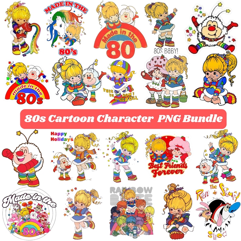 80s Cartoon Character PNG Bundle | Retro Clipart Digital Download ...