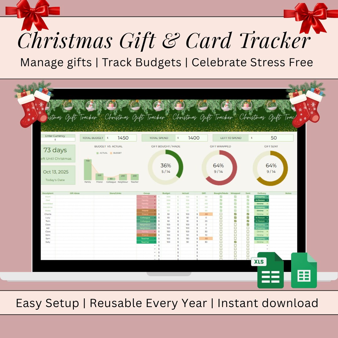 Christmas Gift Tracker Spreadsheet | Holiday Budget (digital) - Etsy