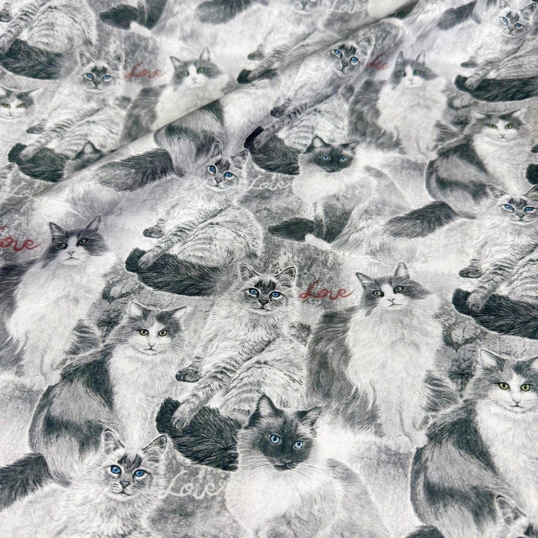 Long Haired Cat Fabric Gray 150x100cm Norwegian Forest Calico Birman ...