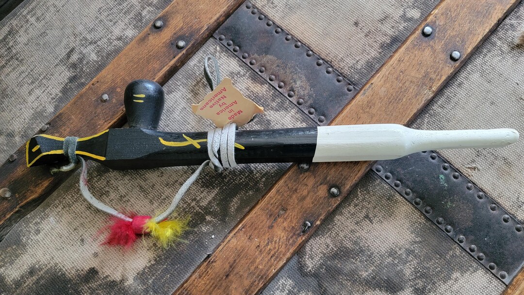 Wooden Peace Pipe Replica Cherokee Qualla Reservation/ Hand Painted ...
