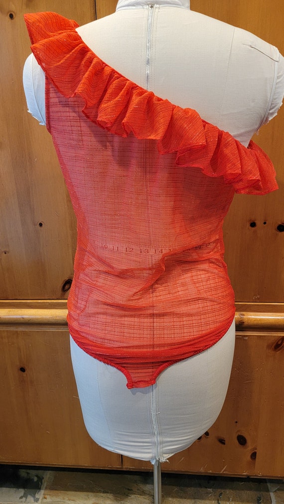 Off Shoulder Ruffled Blouse/ Bodysuit/Red Sheer Metal… - Gem