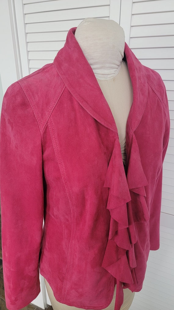 Hot Pink Leather Blazer/ Pink Jacket /Suede Ruffles/W… - Gem