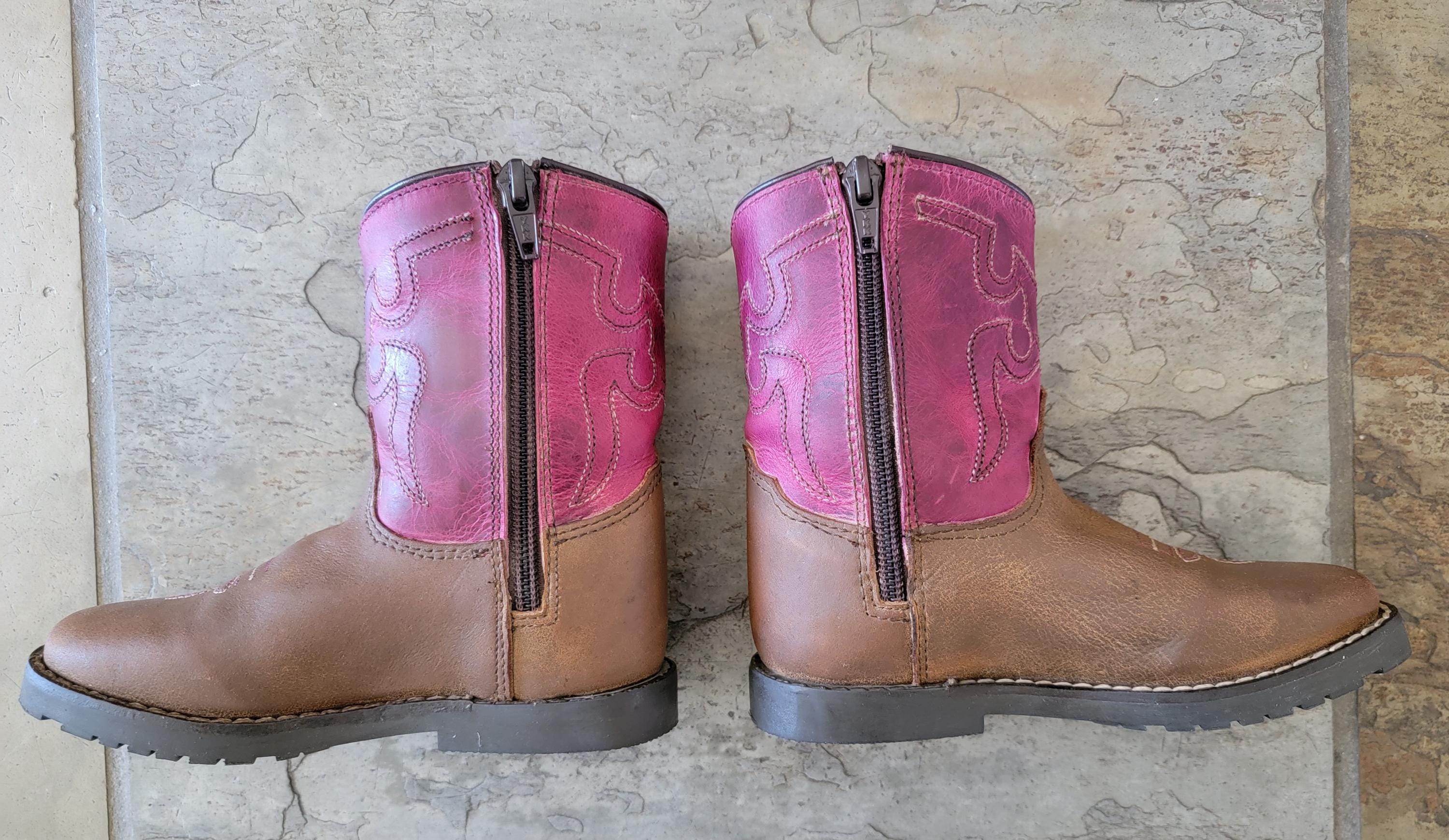 Girls Pink Cowboy Boots/ Smoky Mountain Leather Boots / Size 9 - Etsy