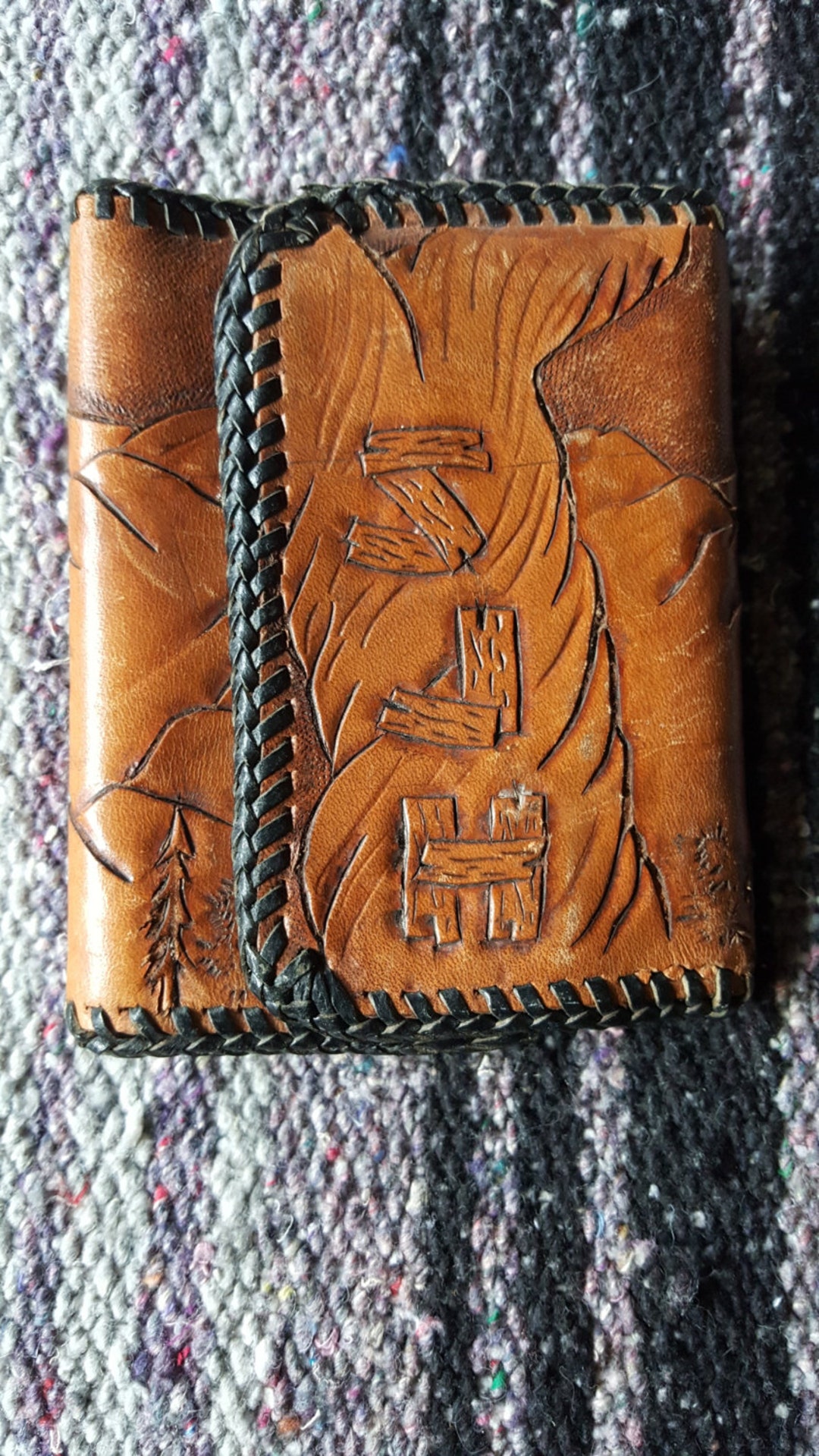 Vintage Hand Tooled Leather Wallet / Elk Wallet / Tri Fold / With ...