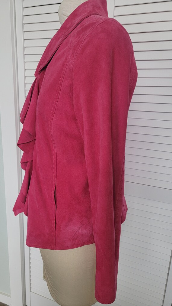 Hot Pink Leather Blazer/ Pink Jacket /Suede Ruffles/W… - Gem