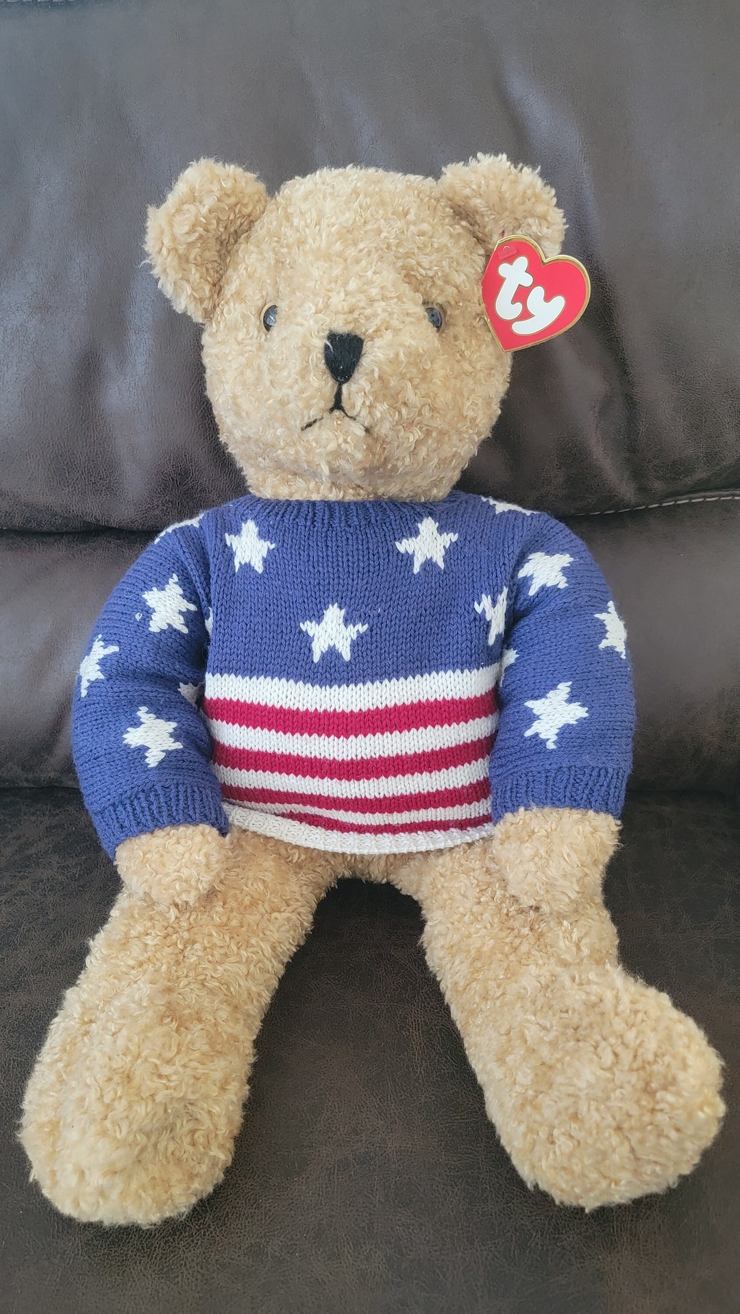 Vintage 1991 Ty Beanie Bear / Large Curly Bear / Stars and Stripes ...
