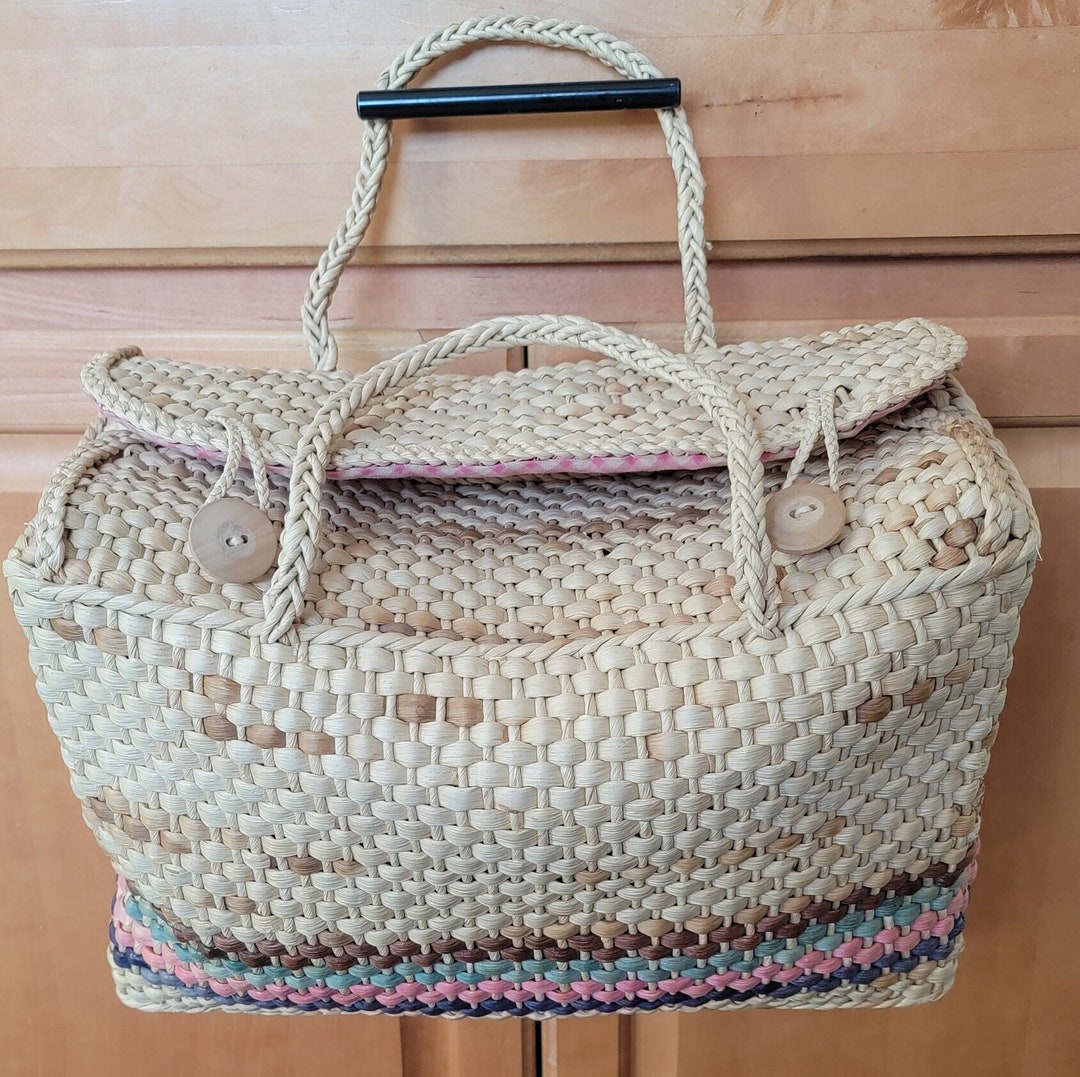 Farmers Market Basket/ Picnic Basket/craft Basket/ Sewing Basket / Pink ...