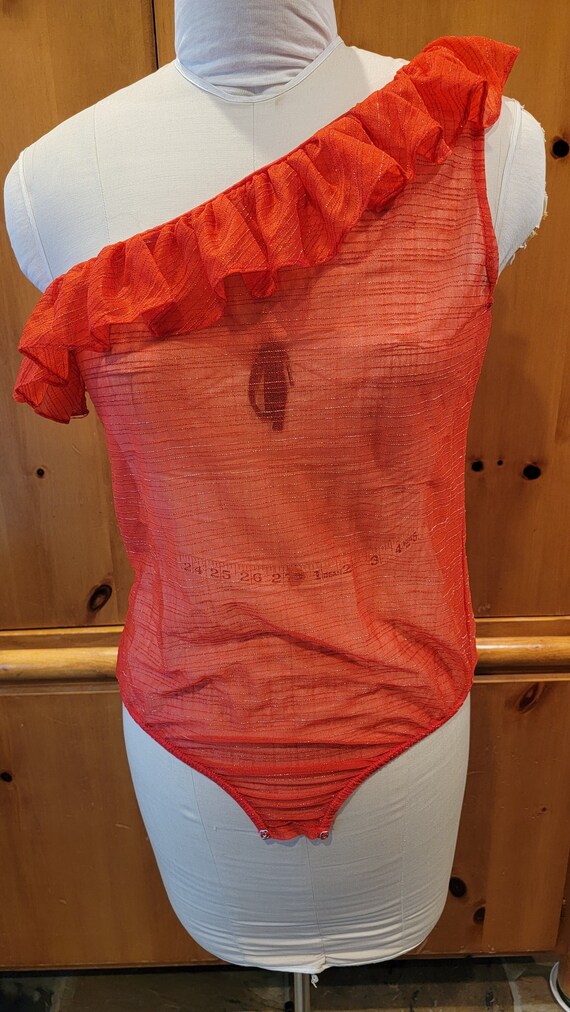 Off Shoulder Ruffled Blouse/ Bodysuit/Red Sheer Metal… - Gem