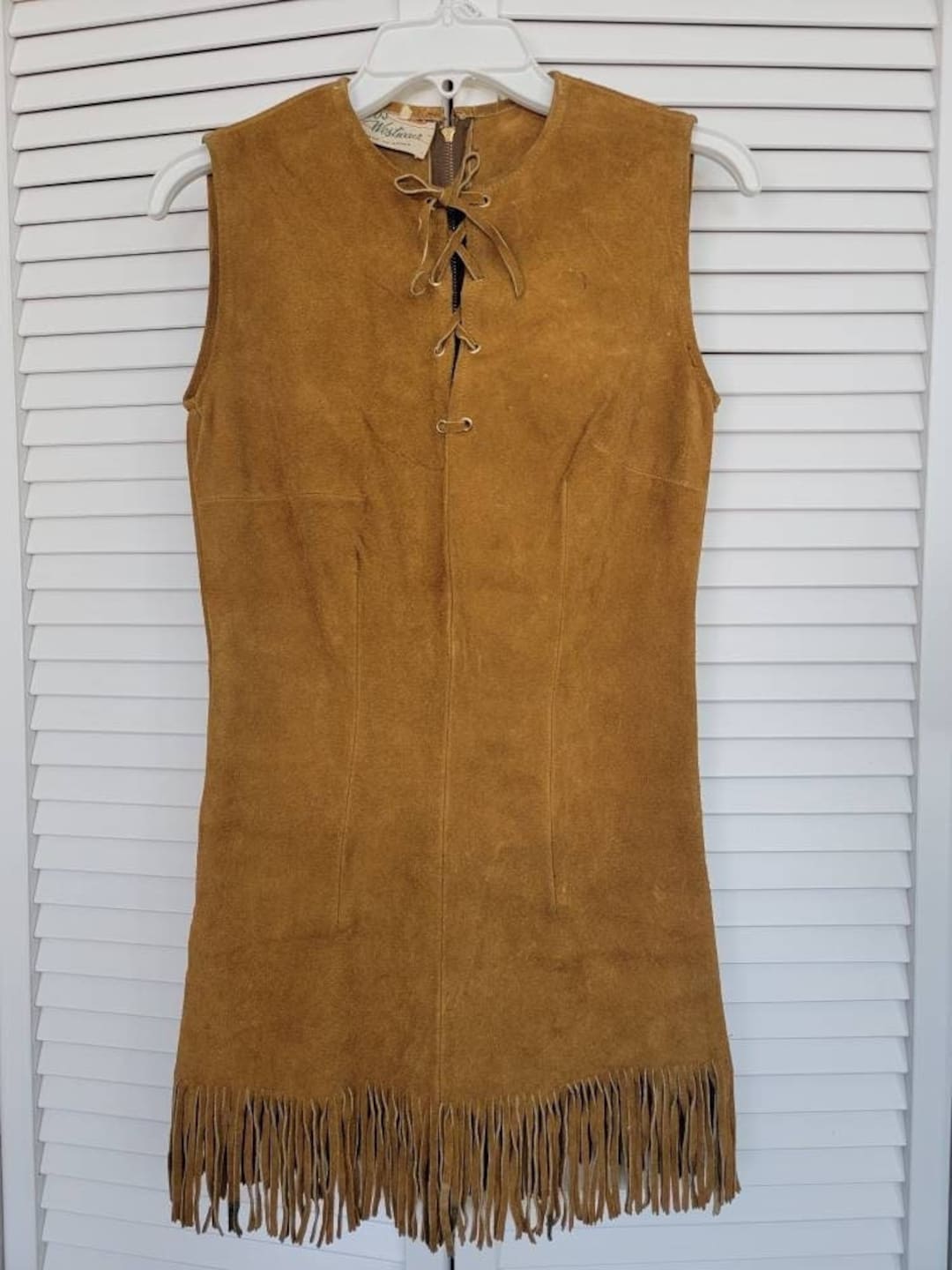 Vintage Suede Fringe Dress/ Pioneer Wear/ Frontier Dress/ Made in USA ...