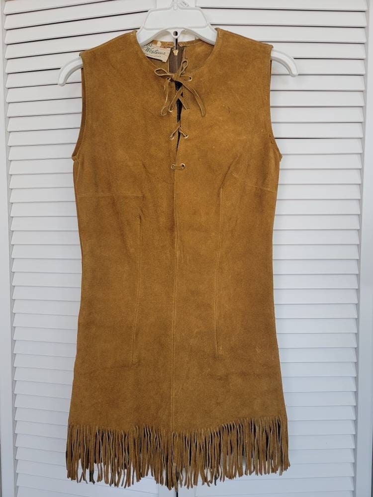 Vintage Suede Fringe Dress/ Pioneer Wear/ Frontier Dress/ Made in USA ...
