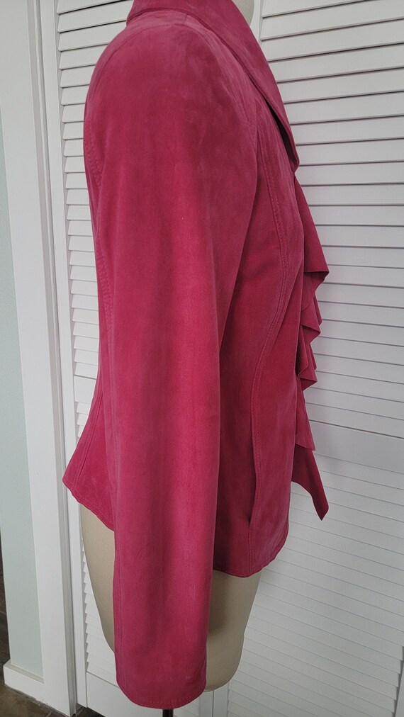 Hot Pink Leather Blazer/ Pink Jacket /Suede Ruffles/W… - Gem