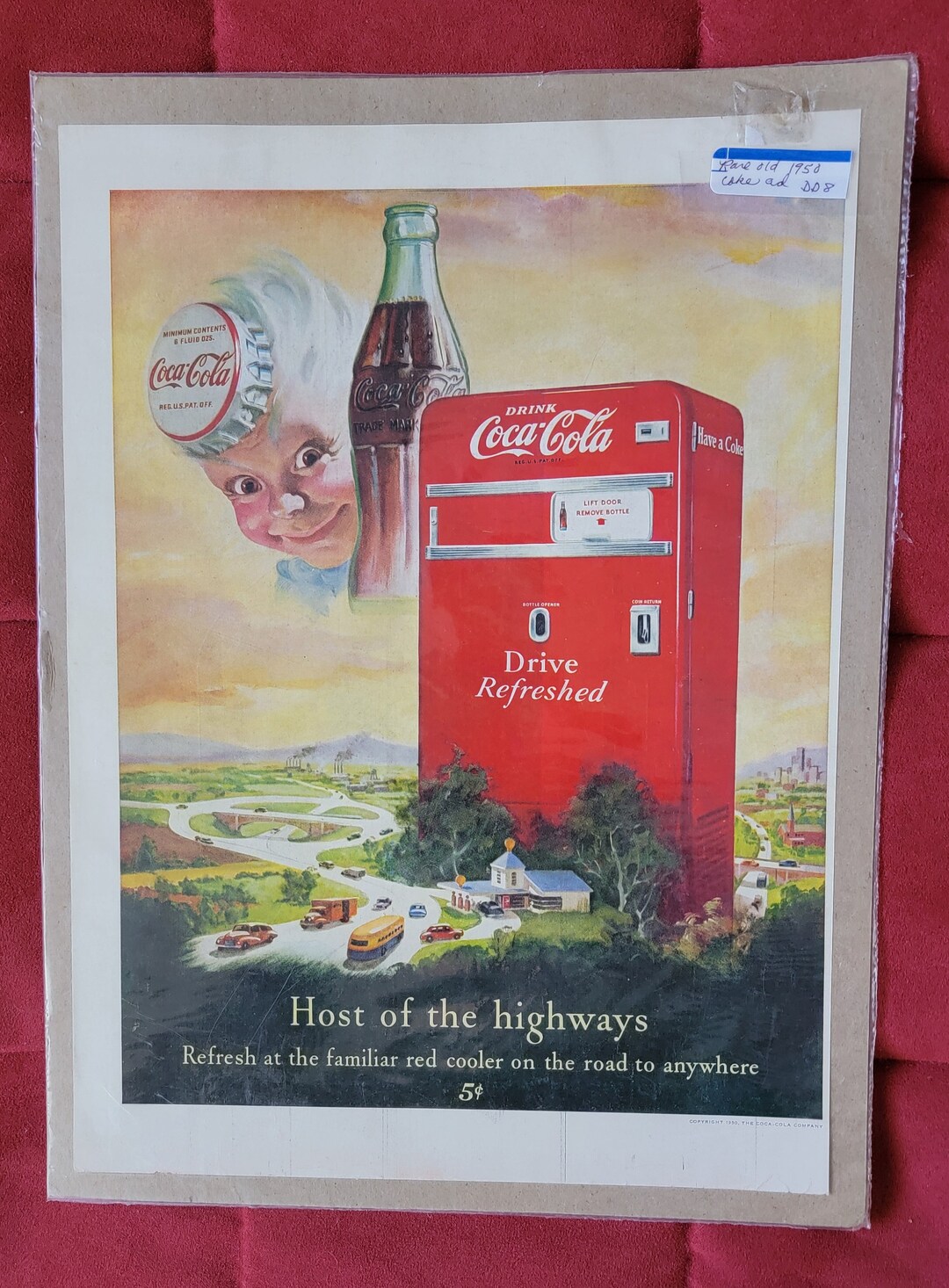 1950s Coca-cola Advertisement/ Drive Refreshed/ Red Cooler/ 5 Cents - Etsy