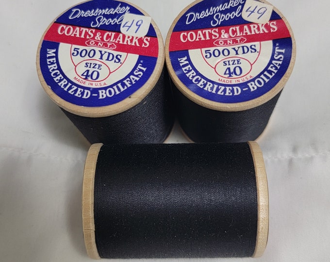 1940s Black Sewing Thread/ Coats and Clarks/ Wooden Spool/ 3 Spools of ...