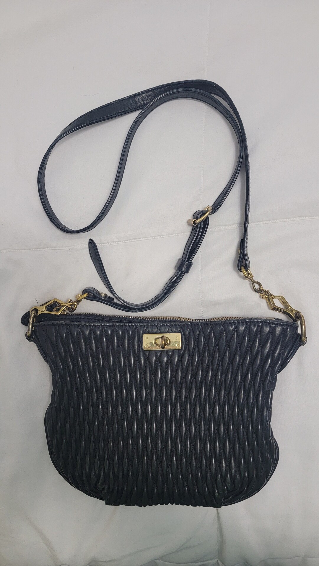 J Crew Quilted Crossbody Purse/ Black Leather Purse/ Twist Lock Gold ...