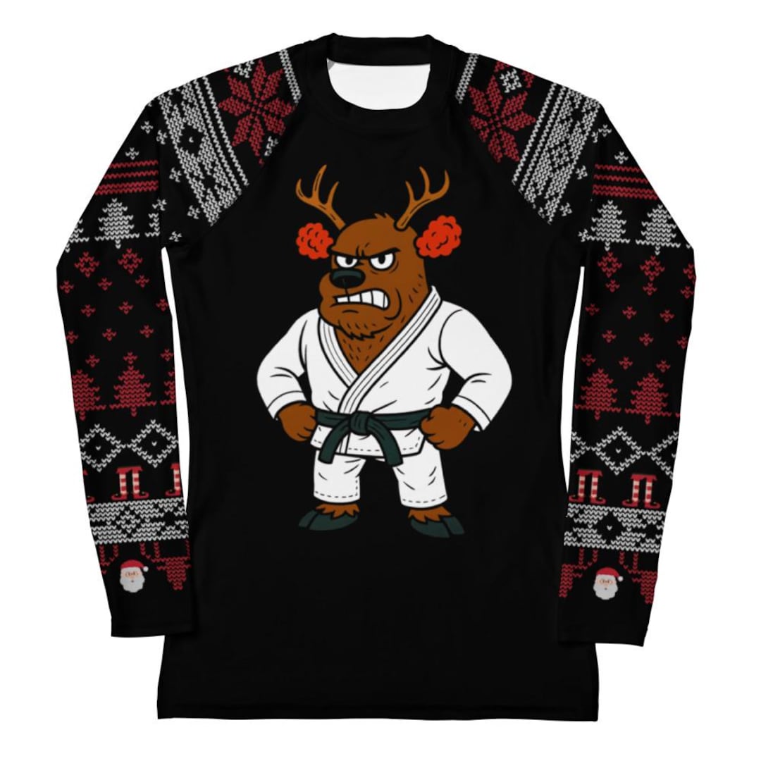 Funny Jiu Jitsu Christmas Rash Guard, Cauliflower Ear Reindeer Womens ...